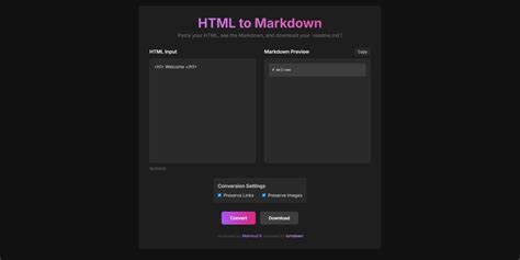 real time html to markdown converter with vue 3 tailwindcss dev