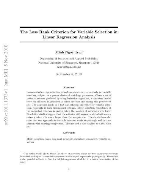 The Loss Rank Criterion For Variable Selection In Linear Regression