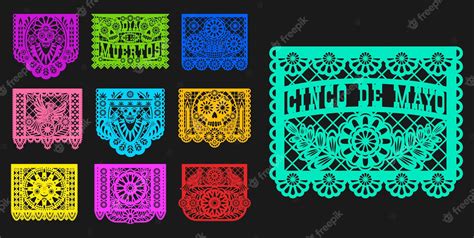 죽은 파펠 피카도 종이 컷 플래그의 멕시코의 날 프리미엄 벡터