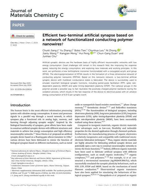 Pdf Efficient Two Terminal Artificial Synapse Based On A Network Of Functionalized Conducting