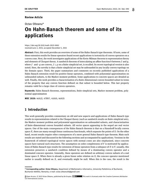 Pdf On Hahn Banach Theorem And Some Of Its Applications