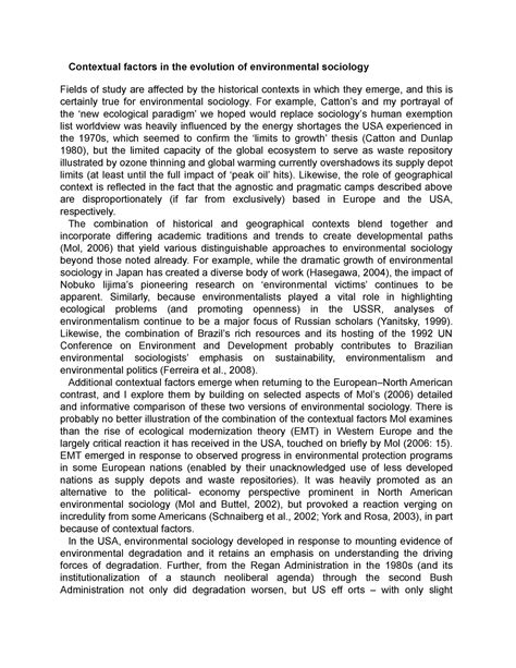 Contextual Factors In The Evolution Of Environmental Sociology