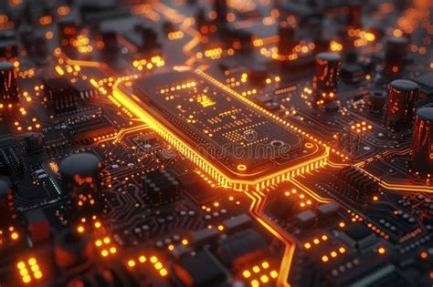 Glowing Processor With Tracks And Elements Generative Ai Stock Illustration Illustration Of