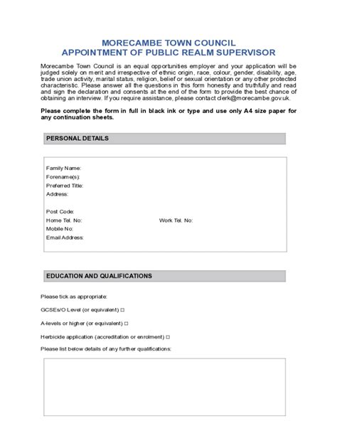 Fillable Online Morecambe Town Council Public Realm Supervisor
