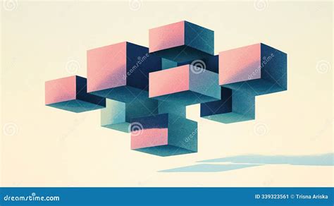 A Surreal Arrangement Of Floating Cubes In Soft Pastel Colors Against A Light Background Stock
