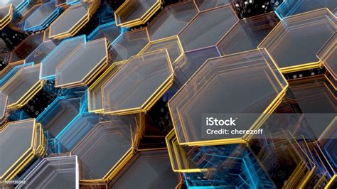 육각형의 추상 유리 배경입니다 3d 일러스트레이션 0명에 대한 스톡 사진 및 기타 이미지 0명 기하 도형 디자인 Istock