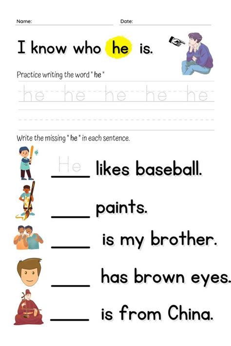 Sight Word He Tracing Practice Esl Worksheet Sight Word Him