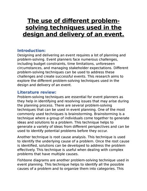 Research About The Use Of Different Problem Solving Techniques The Use Of Different Problem