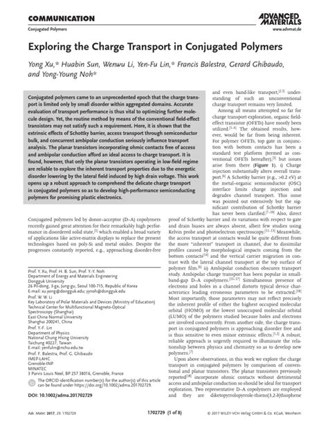 Advanced Materials 2017 Xu Exploring The Charge Transport In