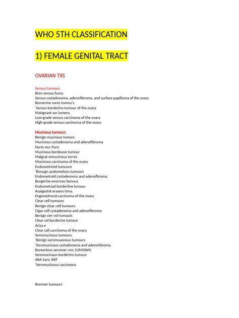 Who 5th E Tx Classification Word Final Pdf Ovarian Cancer Adenoma