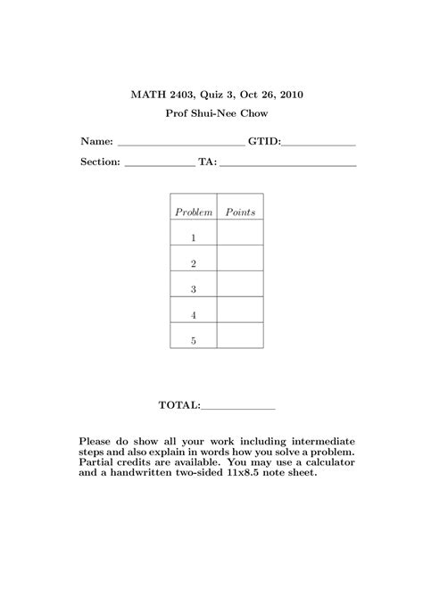 Differential Equations Quiz 3 Problems With Solutions Math 2403