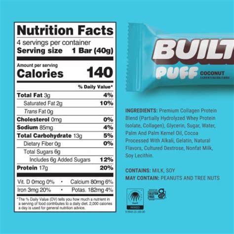 Built Puff Snack Bar Coconut 17g Protein Collagen 140 Calories 4
