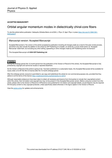 Pdf Orbital Angular Momentum Modes In Dielectrically Chiral Core Fibers