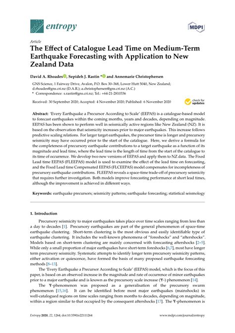 Pdf The Effect Of Catalogue Lead Time On Medium Term Earthquake