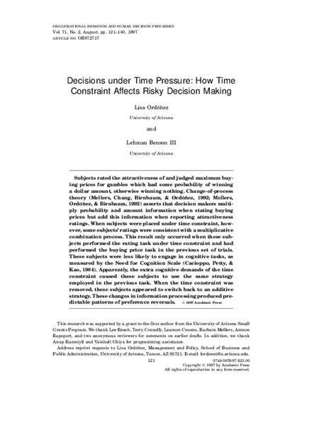 Pdf Decisions Under Time Pressure How Time Constraint Affects Risky