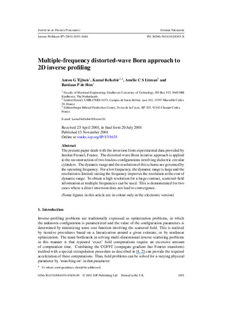 Pdf Multiple Frequency Distorted Wave Born Approach To 2d Inverse Profiling