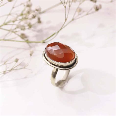 Red Carnelian Oval Faceted Ring Creativity Shubhanjali