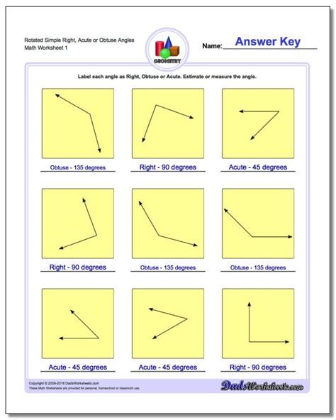 Acute Obtuse Straight And Right Angles Worksheet Ex Answer Key