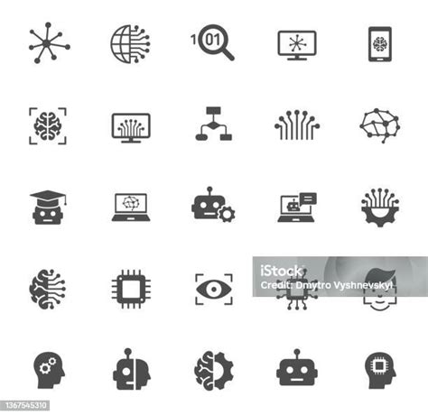 Искусственный Интеллект Силуэт Векторных Иконок Выделен На Белом Цвете Набор Иконок