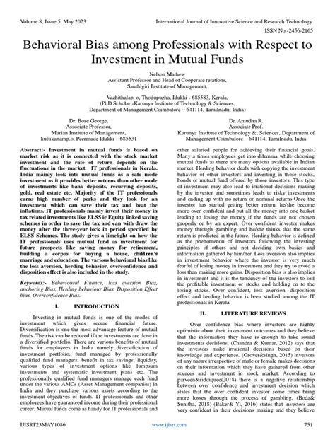 Behavioral Bias Among Professionals With Respect To Investment In