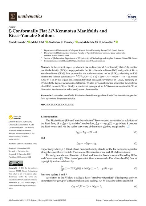 Pdf ζ Conformally Flat Lp Kenmotsu Manifolds And Ricci Yamabe Solitons