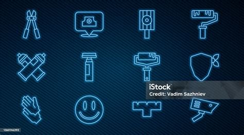 세트 라인 보안 카메라 파손 스프레이 노즐 캡 마커 펜 페인트 스프레이 볼트 커터 롤러 브러시 및 아이콘 벡터 교육에 대한 스톡 벡터 아트 및 기타 이미지 Istock