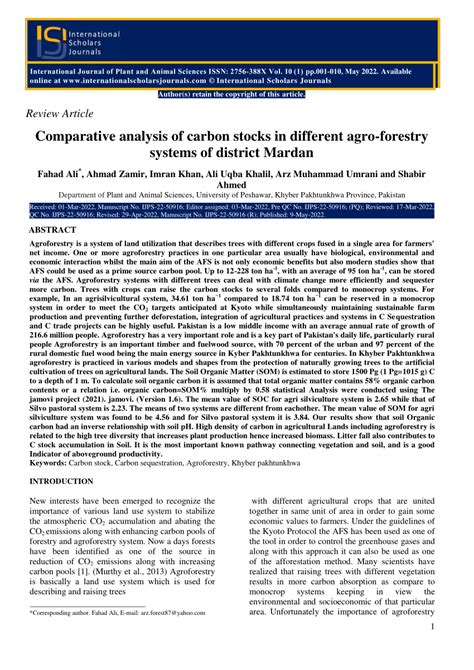 Pdf Comparative Analysis Of Carbon Stocks In Different Agro Forestry