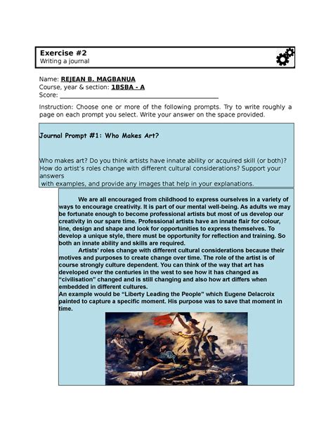Magbanua Rejean 1bsba A Execise 2 Exercise Writing A Journal Name Rejean B Magbanua Course