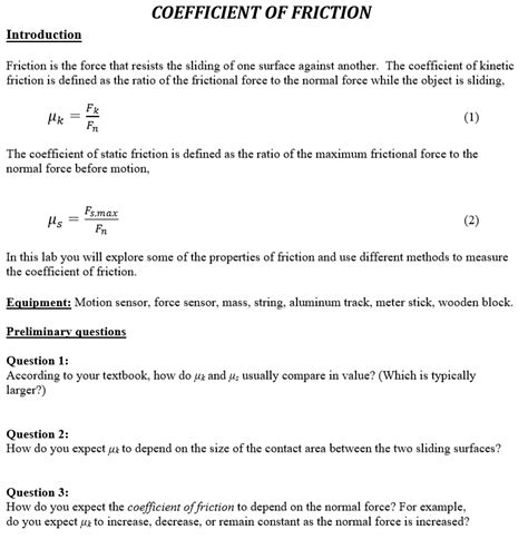 Solved COEFFICIENT OF FRICTION Introduction Friction Is The Chegg