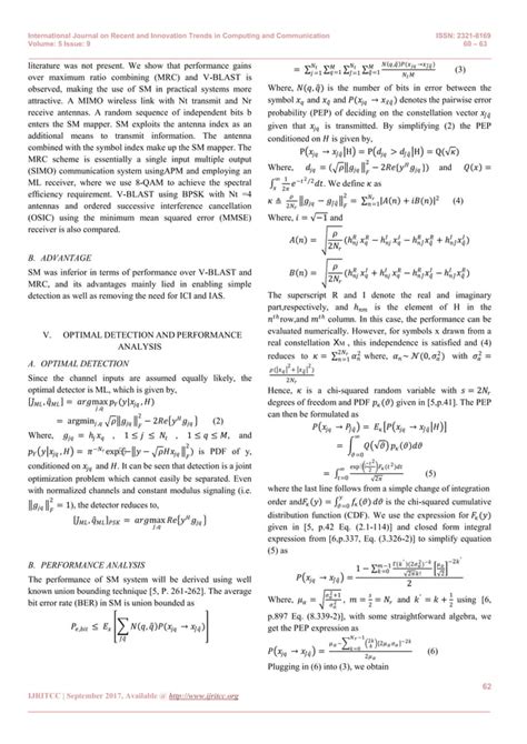 Performance Analysis And Optimal Detection Of Spatial Modulation Pdf
