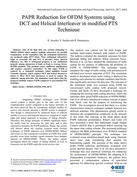Pdf Papr Reduction For Ofdm Systems Using Dct And Helical Interleaver