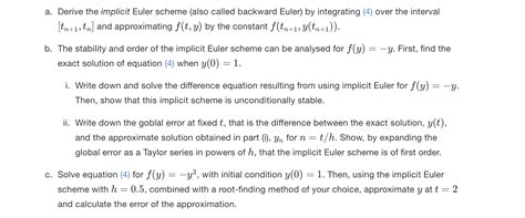 a derive the implicit euler scheme also called