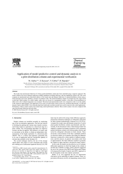 pdf application of model predictive control and dynamic analysis to a