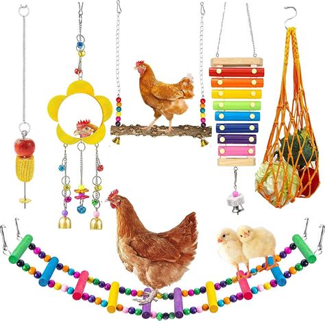 7 Packs Chicken Coop Accessories Swing Ladder Toys Xylophone Mirror