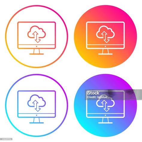 클라우드 다운로드 및 데스크톱 컴퓨터로 업로드 색상 그라데이션이 있는 둥근 아이콘 개념에 대한 스톡 벡터 아트 및 기타 이미지 개념 공유 개념 교환 Istock