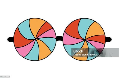 그루비한 트리피 사이키델릭 안경 히피 보헤미안 스타일의 복고풍 70년대 그래픽 요소 파도가 있는 둥근 선글라스 힙스터의 상징인