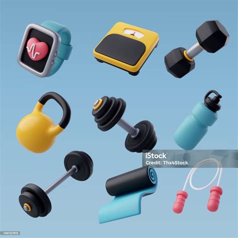 운동 체육관 도구 스포츠 장비 체육관 시간 개념의 3d 벡터 세트 3차원 형태에 대한 스톡 벡터 아트 및 기타 이미지 3차원 형태 운동 건강한 생활방식 Istock