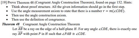 Solved [19] Prove Theorem 48 Congruent Angle Construction