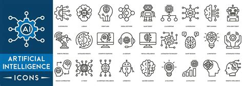 Artificial Intelligence Line Icons Set Ai Icons Includes Machine Learning Ai Assistant