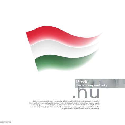 헝가리 국기 흰색 배경에 헝가리 국기의 줄무늬 색상 Hu 도메인 텍스트 장소와 벡터 디자인 국가 포스터 브러시 스트로크 헝가리의