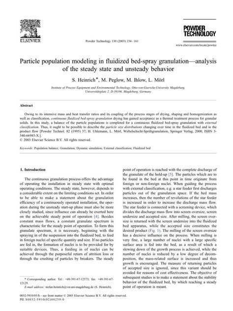 Pdf Particle Population Modeling In Fluidized Bed Spray Granulation—analysis Of The Steady