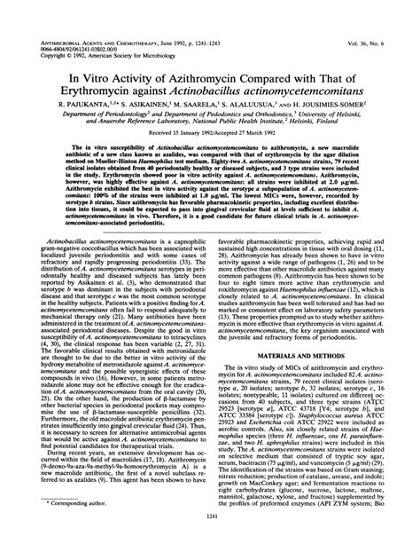 Pdf In Vitro Activity Of Azithromycin Compared With That Of Erythromycin Against