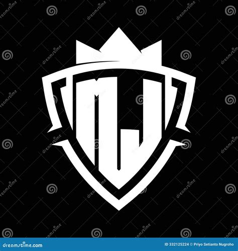 Mj Letter Monogram With Triangle Curve Shield Shape With Crown White
