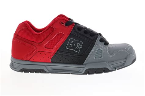 Dc Stag 320188 Mens Gray Red Leather Skate Inspired Sneakers Shoes