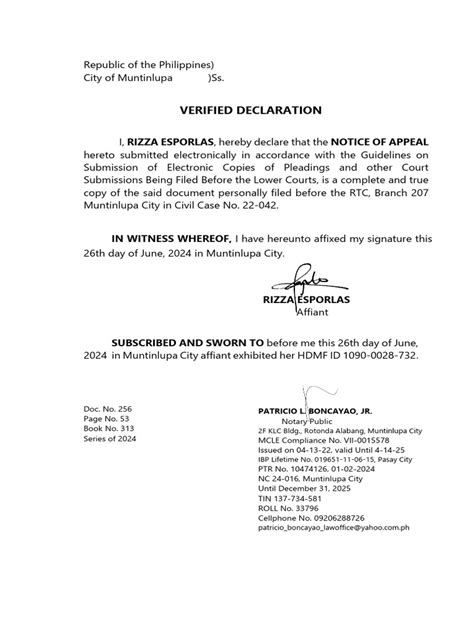 Verified Declaration Vanessa Pdf