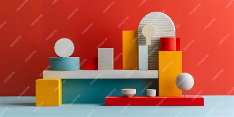 Abstract Geometric Shapes On Red Background Premium Ai Generated Image
