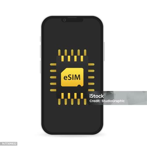 Sim 모바일 연결 Esim 카드 칩 기호입니다 칩 Esim이있는 모바일 장치 임베디드 심 새로운 이동 통신 기술 개념입니다 벡터 그림 5g에 대한 스톡 벡터 아트 및 기타