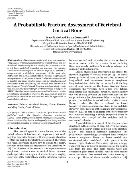 PDF A Probabilistic Fracture Assessment Of Vertebral Cortical Bone