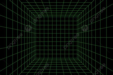 Wireframe Perspective Cube Grid Wire Background Green Wire Wall