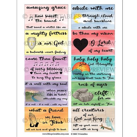 10 Mini Printable Hymn Lyric Cards Hymn Lyric Collection 1 Etsy